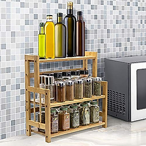 Sorbus Kitchen Countertop Organizer Bamboo Wooden Counter Storage Shelf Rack for Spice, Soap, Skin care, Makeup Display Stand, Bathroom Shelves, Vanity, Office (3-Tier)