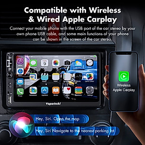 Vaparinckl Double Din Car Stereo with Wireless Apple CarPlay and Android Auto, 7-Inch FHD Touchscreen Car Audio Receiver with Voice Control, Bluetooth, FM, Subwoofer, Backup Camera, USB/TF/AUX Port