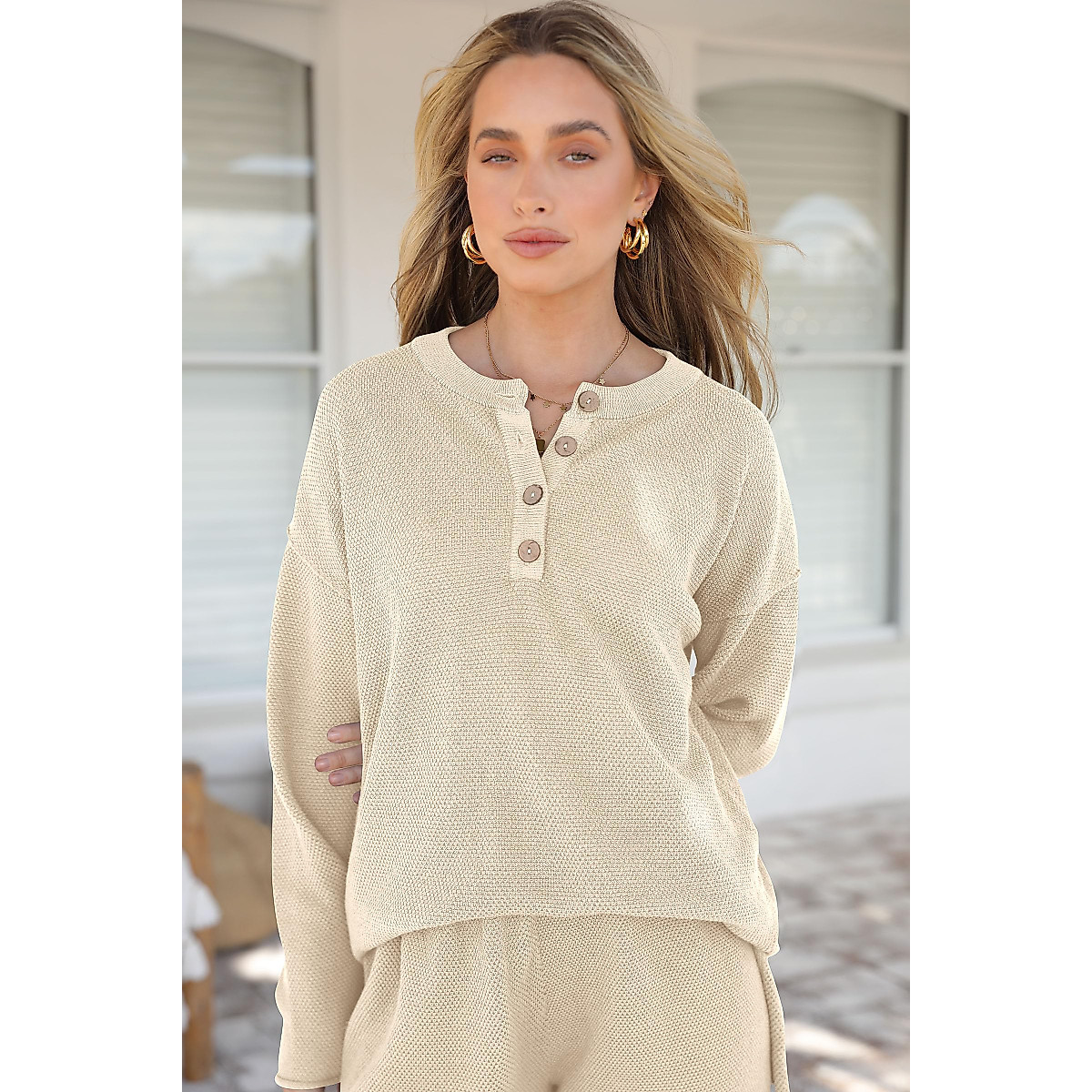 PRETTYGARDEN Women's 2 Piece Tracksuit Outfits 2024 Fall Knit Sweater And Wide Leg Pants Sweatsuit Lounge Sets (Beige,Large)