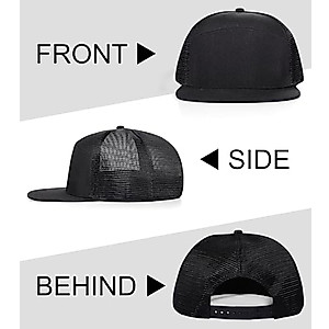 Oversize XXL Blank Flatbill Mesh Snapback Cap Black 2XL, XXL Flat Bill Hat 6 Panel Camper Style