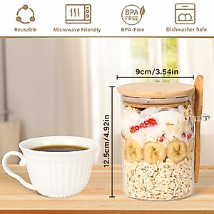 Overnight Oats Containers with Lids,4 Pack 18oz Overnight Oats Jars with Spoons,Salad Meal Prep Jar with Bamboo Lids for Chia Seed Pudding Salad Cereal Coffee Flour,Sourdough Starter Jar for Bread