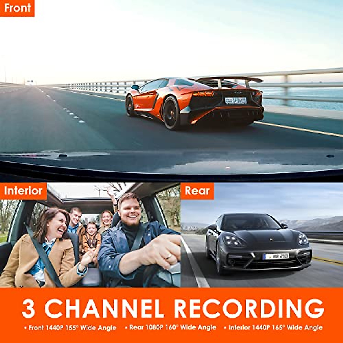 Vantrue N4 3 Channel 4K Dash Cam, 4K+1080P Front and Rear, 1440P+1440P Front and Inside, 1440P+1440P+1080P Three Way Triple Car Camera, IR Night Vision, 24hr Parking Mode, Capacitor, Support 256GB Max