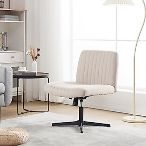 ESTRUCO Armless Office Chair Wide Desk Chair Mid Back Accent Chair Padded Swivel Vanity Chair for Girl Women Computer Task Chair for Home Office (Linen, Beige with Cross Base)