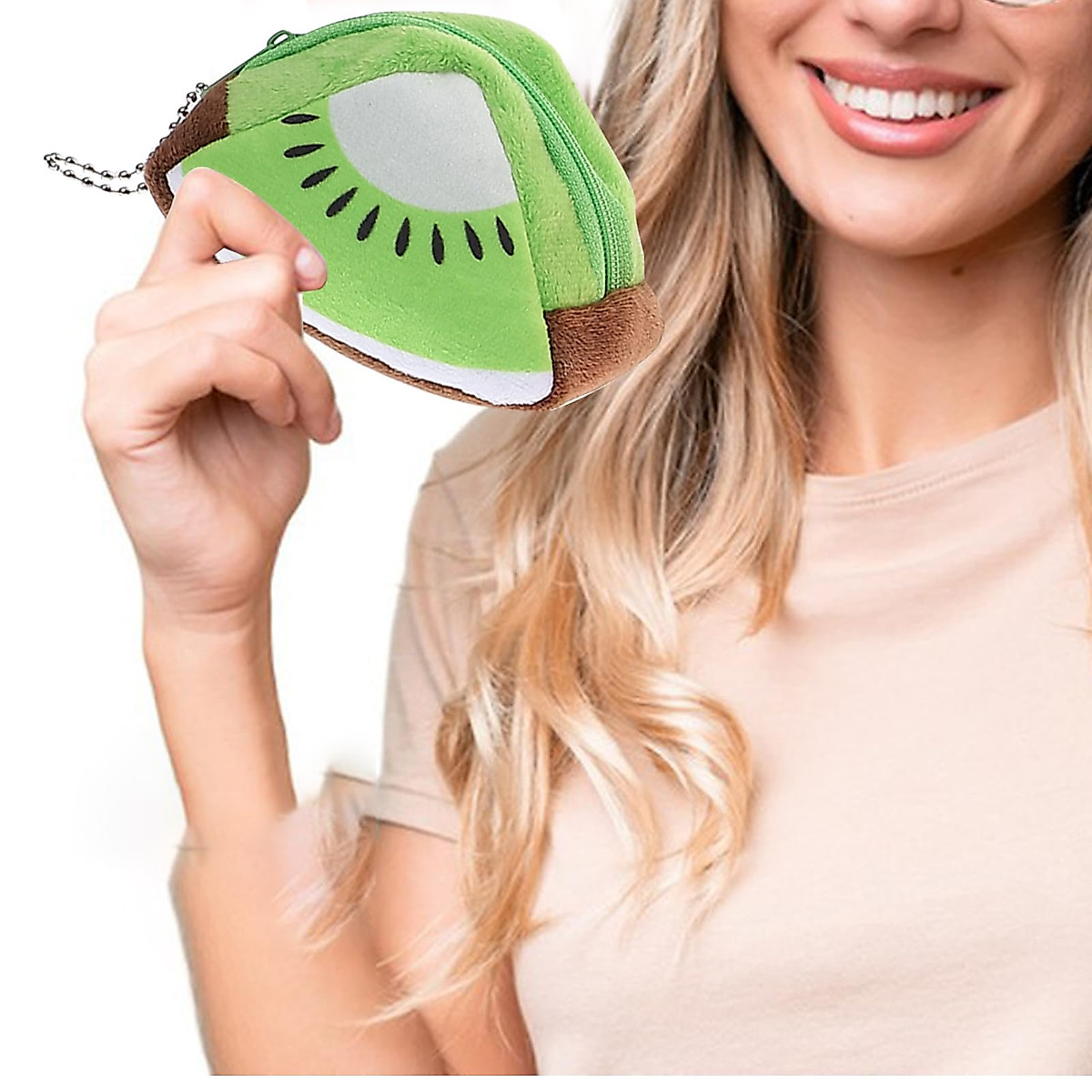 STOBOK 4pcs Cute Coin Purse Fruit Pattern Plush Triangle Wallet Pocket Mini Pouch Purse (Watermelon + Orange + Dragon Fruit + Kiwi)