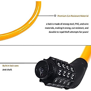 Sanwo Security Bike Lock 4 Digit Resettable Combination Cable Lock for Bicycle, 2 Feet x 1/2 Inch (Orange)