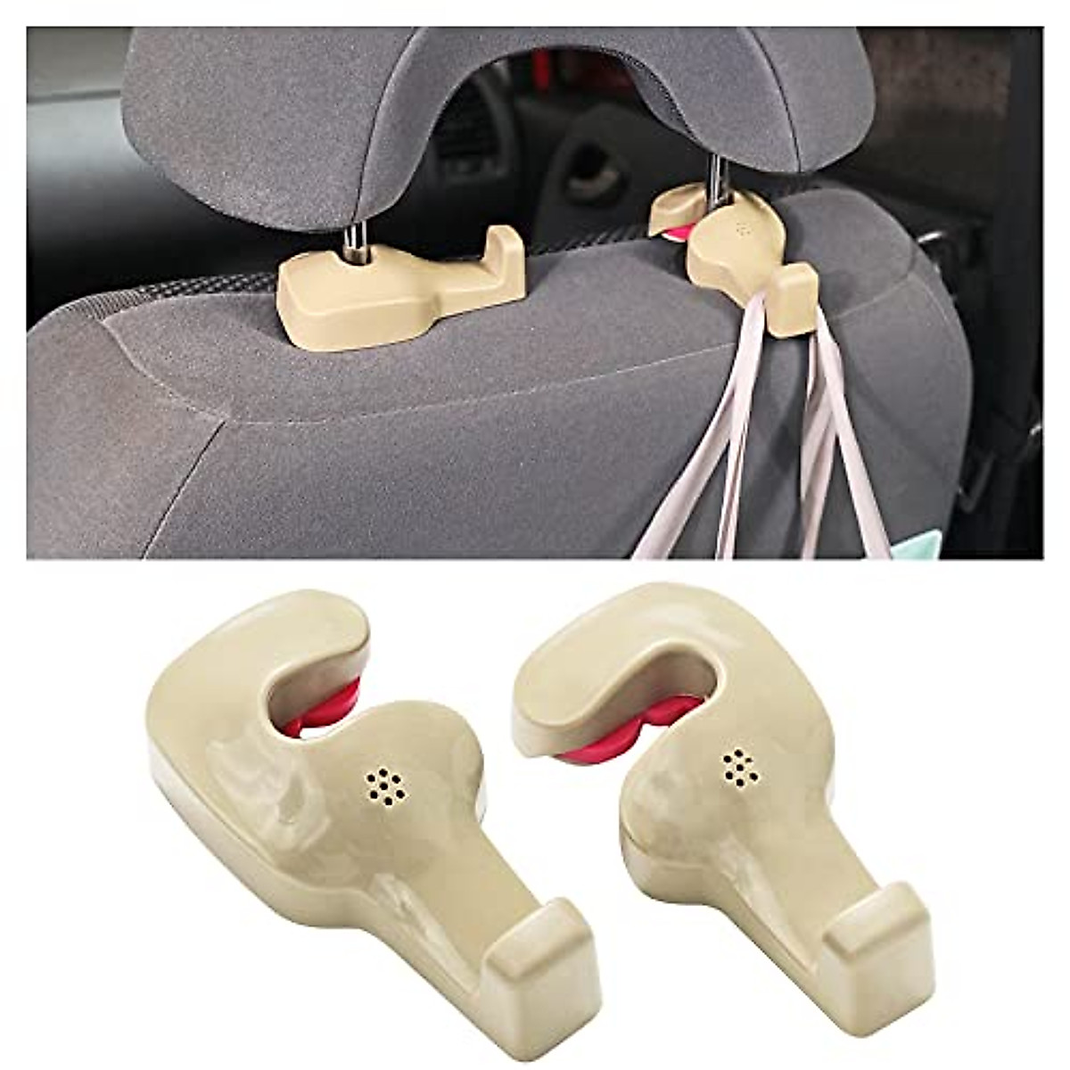 VARGTR 2 Pack Car Vehicle Back Seat Headrest Hanger Holder Hook,New Styles Car Hooks,Universal Purse Holder Car Seat Back Storage Organizer Hanger Hook,car headrest Hook (Beige)
