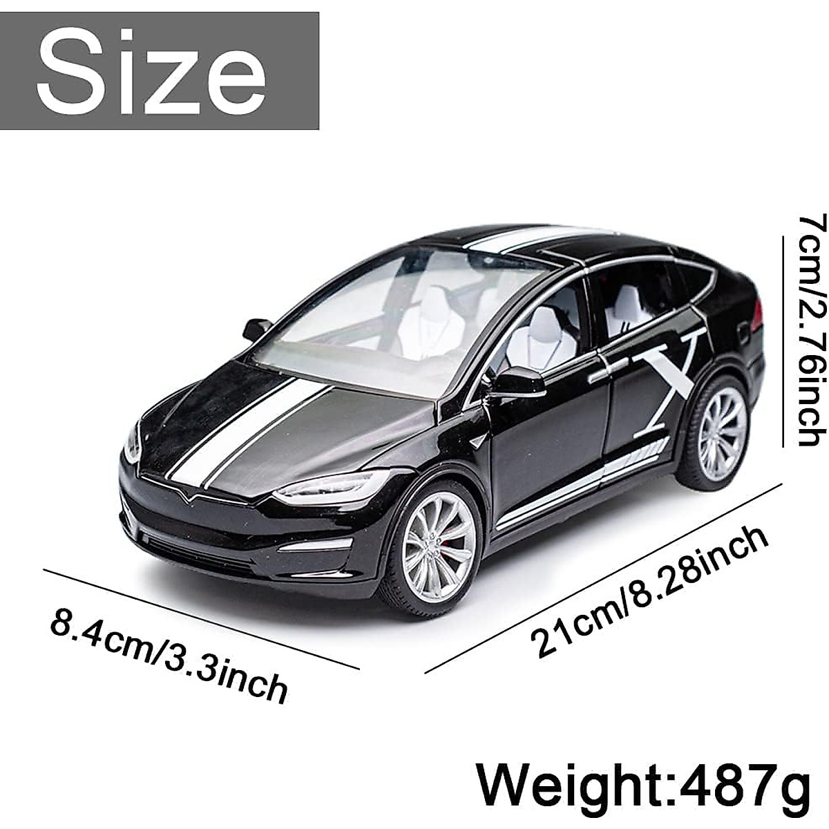 1:24 Scale Model X Alloy Car Model Diecast Toy Vehicles for Kids, Car Model Toy，Pull Back Alloy Car with Lights and Music,Gifts for Boys and Girls.(1:24 Model X~ Black)