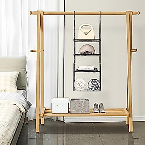 Chemailon Metal Wire Hanging Closet Organizer 4-Shelf Wardrobe Storage for Clothes, Shoes, and Handbags, Adjustable Height, Black