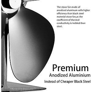 Cheffort Fireplace Fan Heat Powered Stove Fan 4 Blade Wood Stove Fans Aluminium Silent Eco-friendly for Wood Log Burner Fireplace