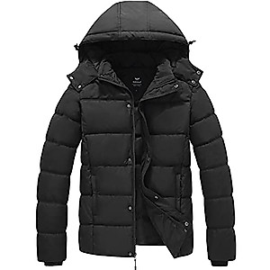 GGleaf Men's Puffer Jacket Down Winter Coat Insulated and Water-Resistant with Hood Removable Black Medium