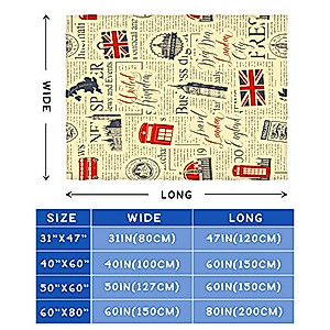 DUISE All Seasons 60" x 80" Soft Plush Cozy Throw Blanket Retro Style UK London Theme with Inscriptions British Symbols Landmarks and Flag Throw Blanket for Bed Sofa Bedspread