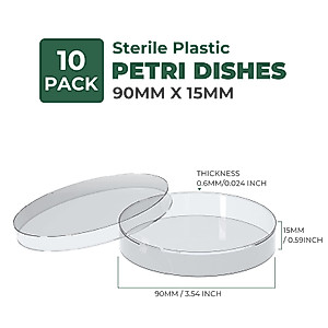 100 Packs Sterile Thick Plastic Petri Dishes with Lid, Vabiooth 90mm Dia x 15mm Deep Clear 3 Vents Petri Dish for Lab Science Experiment