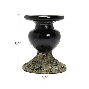 Creative Co-Op 2-Tone Sculptural Terracotta Pillar Candle Holder, Distressed Black