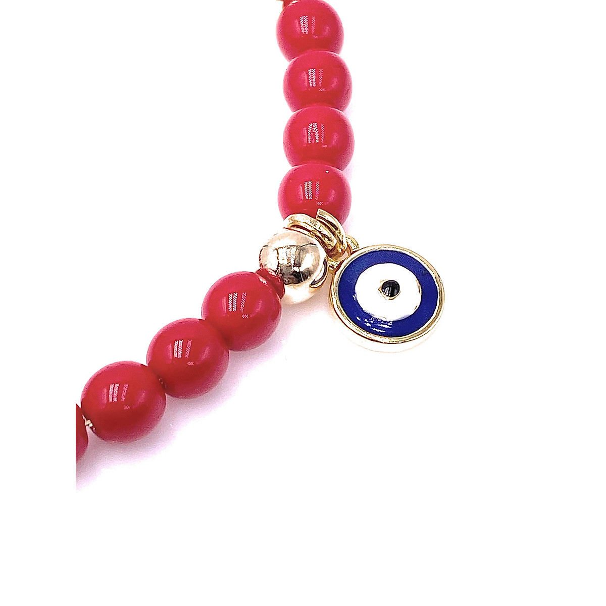 LESLIE BOULES Saint Benedict Red Glass Beads Bracelet Genuine Azabache and Blue Evil Eye Handmade Jewelry