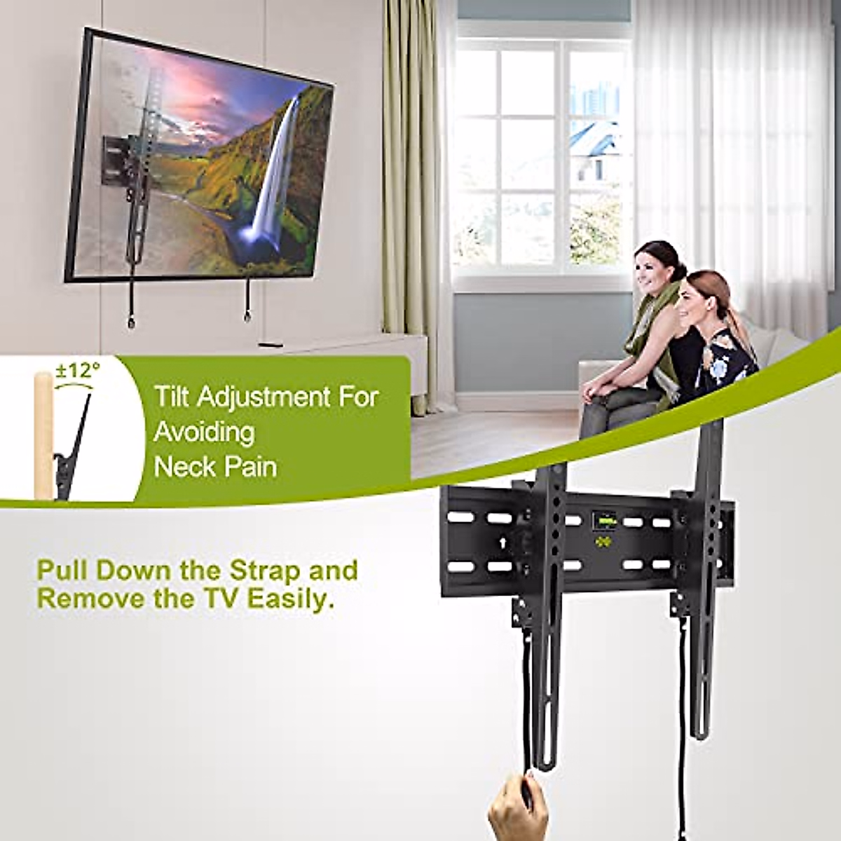 USX MOUNT TV Wall Bracket Tilting Universal TV Mount for Most 26-55 Inch Flat Screen TV with Weight Capacity Up to 99lbs, Low Profile +/-12 ° Tilt TV Bracket with Tilting Knob,Max VESA 400x400mm