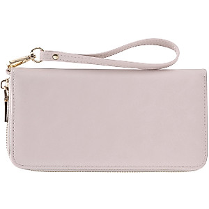 B BRENTANO Vegan Leather Slim Single-Zipper Wallet with Pocket, Wristlet and Tassel Accent (Leopard Brown)