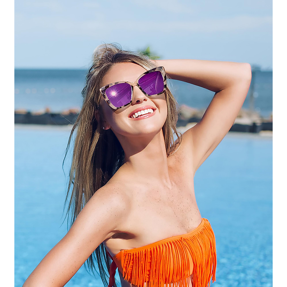 FEISEDY Trendy Polarized Women Sunglasses, Retro Womens Square Cat Eye Sun Glasses B4134