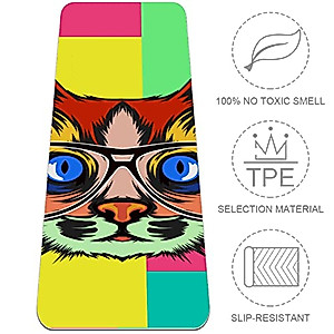 Yoga Mat, Yoga Mats for Home Workout, Workout Mat, Exercise Mats, Pilates Mat, Glasses Color Cat Abstract