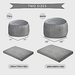 Homguava Corduroy Bean Bag Chair, Variable Shape from Bean Bag to Matress, Convertible Beanbag Chair for Home, Living Room(Grey, Full)