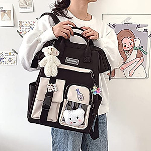 GGOOB Kawaii Backpack with Kawaii Pin and Accessories Backpack Cute Aesthetic Backpack Cute Kawaii Backpack for School (Black)