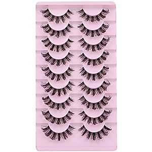 Russian Strip Lashes D Curl Fluffy False Eyelashes Wispy Fake Lashes Thick Volume Reusable Eyelashes Pack 9 Pairs by wtvane