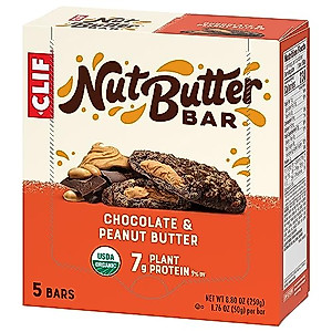 CLIF Nut Butter Bar - Chocolate Peanut Butter - Filled Energy Bars - Non-GMO - USDA Organic - Plant-Based - Low Glycemic - 1.76 oz. (5 Pack)