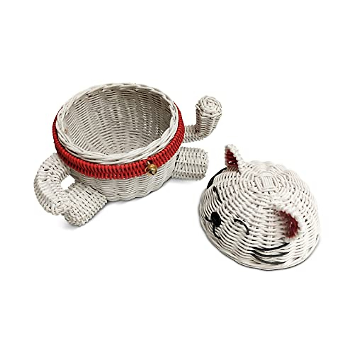 G6 COLLECTION Cat Rattan Storage Basket With Lid Decorative Bin Home Decor Hand Woven Shelf Organizer Cute Handmade Handcrafted Nursery Gift Animal Art Decoration Artwork Wicker Kitten