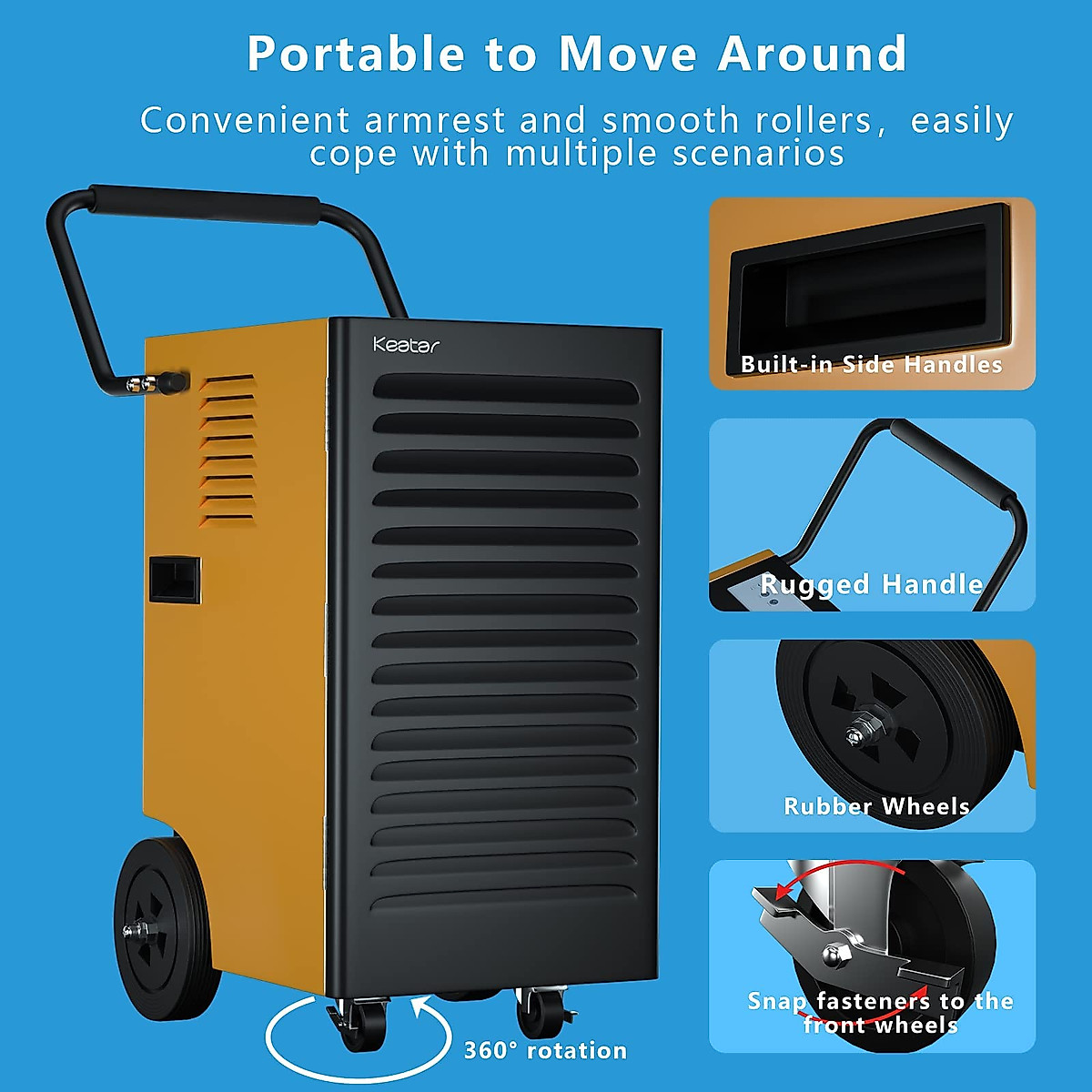 Keatar 140 Pints Commercial Dehumidifier for Large Room,Home,Basements, industrial warehouses, workshop,library or construction sites with Continuous Drain Hose and Water Reservoir