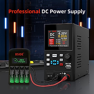 BSIDE 40V 20A DC Power Supply Variable, Programmable with Encoder Knob, Adjustable Switching Regulated Bench Power Supply, 4-Digits LED Display with Memory Storage, 5V/2A USB Ports and Output Button