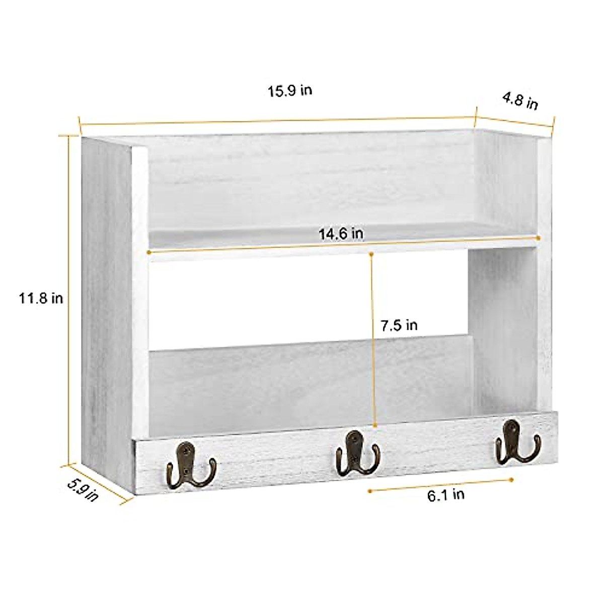 Wall Mounted Bathroom Shelf with Towel Rack 2-Tier Rustic Floating Shelves Towel Holder with 3 Hooks, Bathroom Organizer Shelves for Bathroom, Office, Living Room, Bedroom, Kitchen