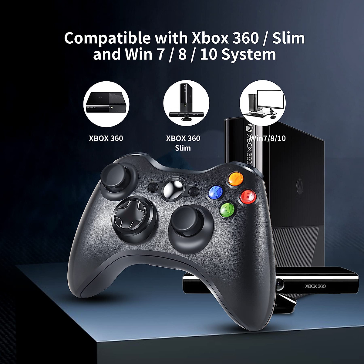 Crifeir Wireless Controller for Xbox 360,Xbox 360 Joystick Compatible with Xbox 360/Slim, PC and Windows7/8/10,Replacement for Xbox 360 Controller with Dual-Vibration(Black)