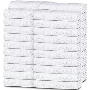 Wealuxe White Washcloths for Body and Face Towel, Cotton Wash Cloths Bulk 48 Pack, Flannel Spa Fingertip Wash Clothes 12x12 Inch, Soft Absorbent Gym Towels