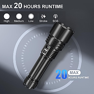 polisak Rechargeable Flashlight High Lumens LED Flash Light - 250000 Lumens, 5 Lighting Modes, IPX7 Waterproof 5000mAh Flashlights for Camping Emergency Outdoor