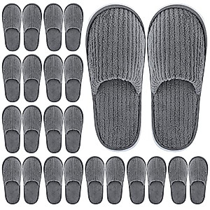 ELCOHO 12 Pairs Closed Toe Spa Slippers Coral Fleece Washable Disposable Home Slippers for Women Men Guests Hotels House Slippers Housewarming Indoors Bathroom Party Traveling, Grey