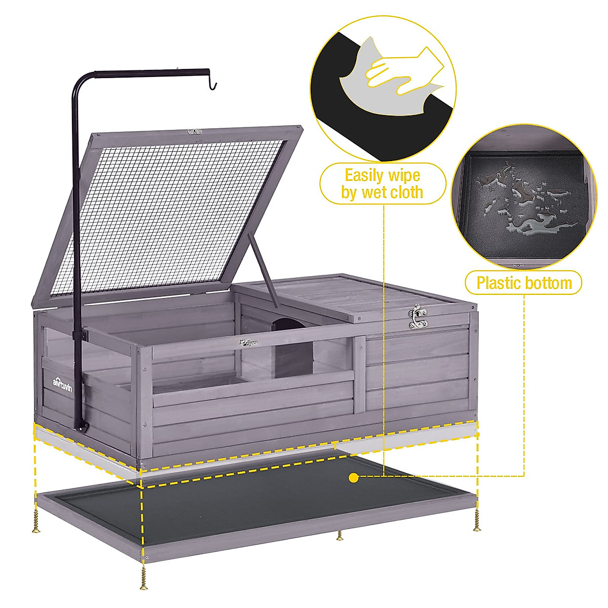 Aivituvin Tortoise House Wooden Tortoise Enclosures, Indoor Tortoise Habitat Outdoor Reptile Cage -Upgrade Version