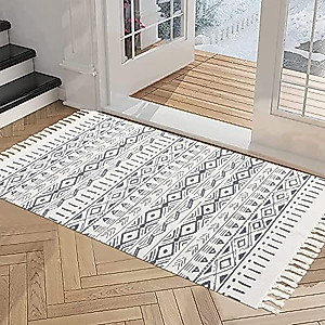 Pauwer Cotton Area Rug Set 2 Piece 4.2'x2'+3'x2' Hand Woven Cotton Rugs with Tassel Washable Cotton Throw Rugs Runner for Kitchen, Living Room, Bedroom