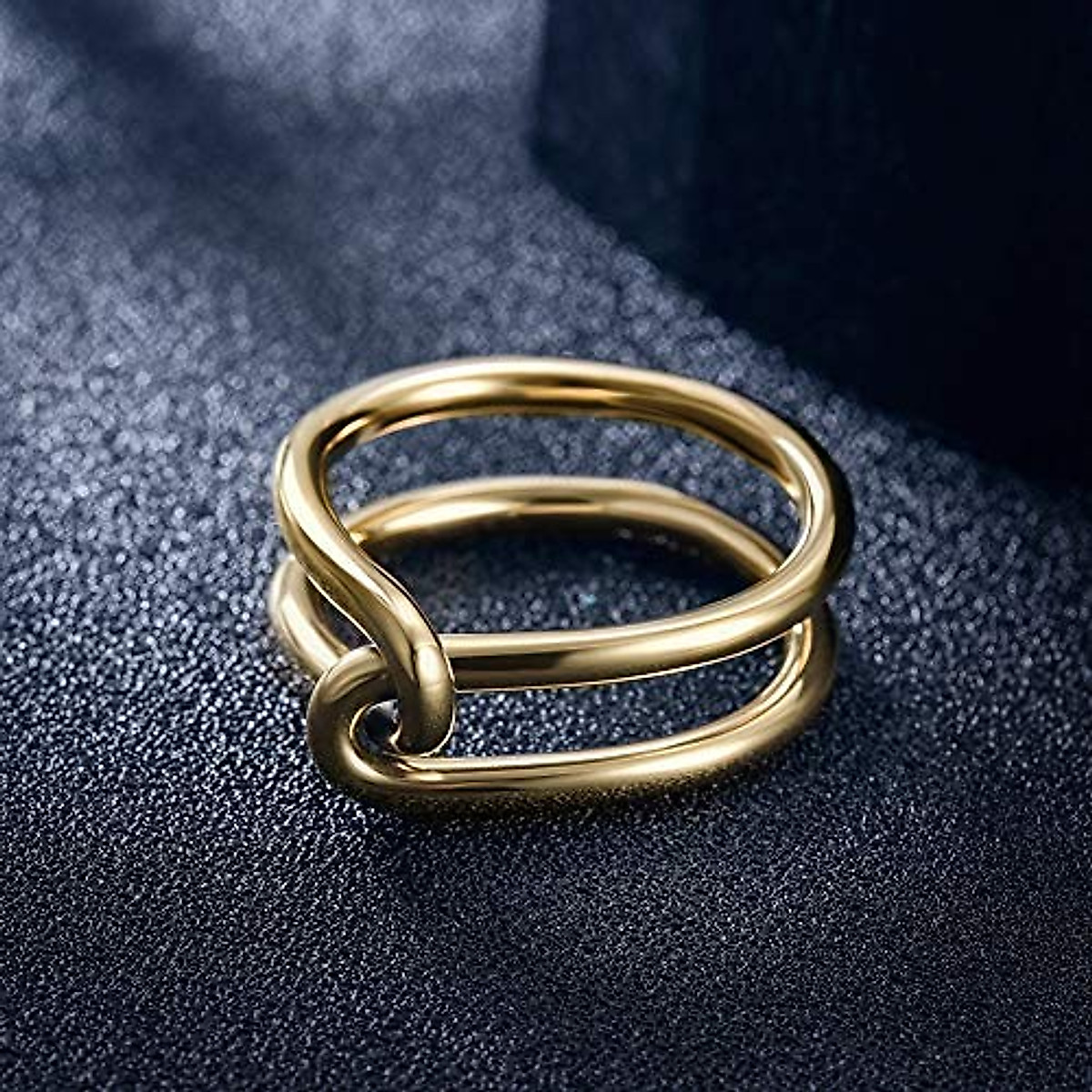 Jinbaoying Gold Rings for Women Girl Statement Fashion Rings Gold Plated Stainless Steel Engagement Promise Knot Love Rings (Gold, 8)