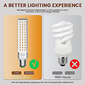 Aluxcia E26 Aquarium Light Bulb Warm White 3000K,2-Pack(Remove/Bypass The Ballast)