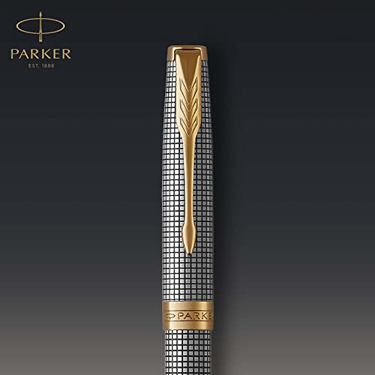 PARKER Sonnet Ballpoint Pen, Chiselled Silver with Gold Trim, Medium Point Black Ink (1931492)