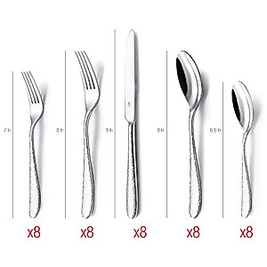 DANIALLI 40 Piece Silverware Set For 8, 18 10 Stainless Steel Silverware Set, Modern Fidenza Hammered Flatware Set, Knife/Fork/Spoon & Long Teaspoon/Salad Fork Mirror-Polished Dishwasher Safe Cutlery
