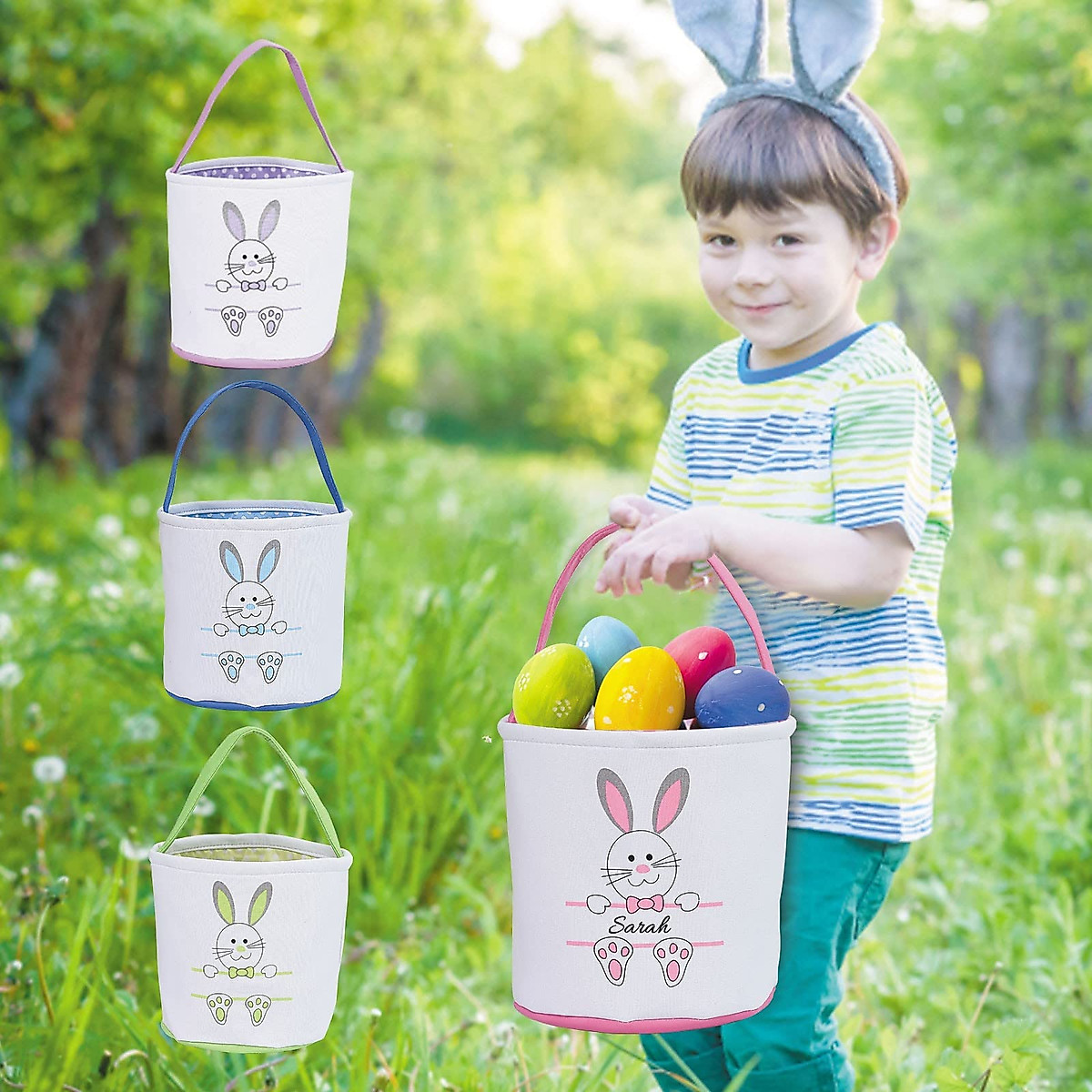 GosilenceWa Personalized Easter Basket for Girls Boys Kids with Name Large Custom Easter Baskets for Eggs Candy Gifts pink One Size