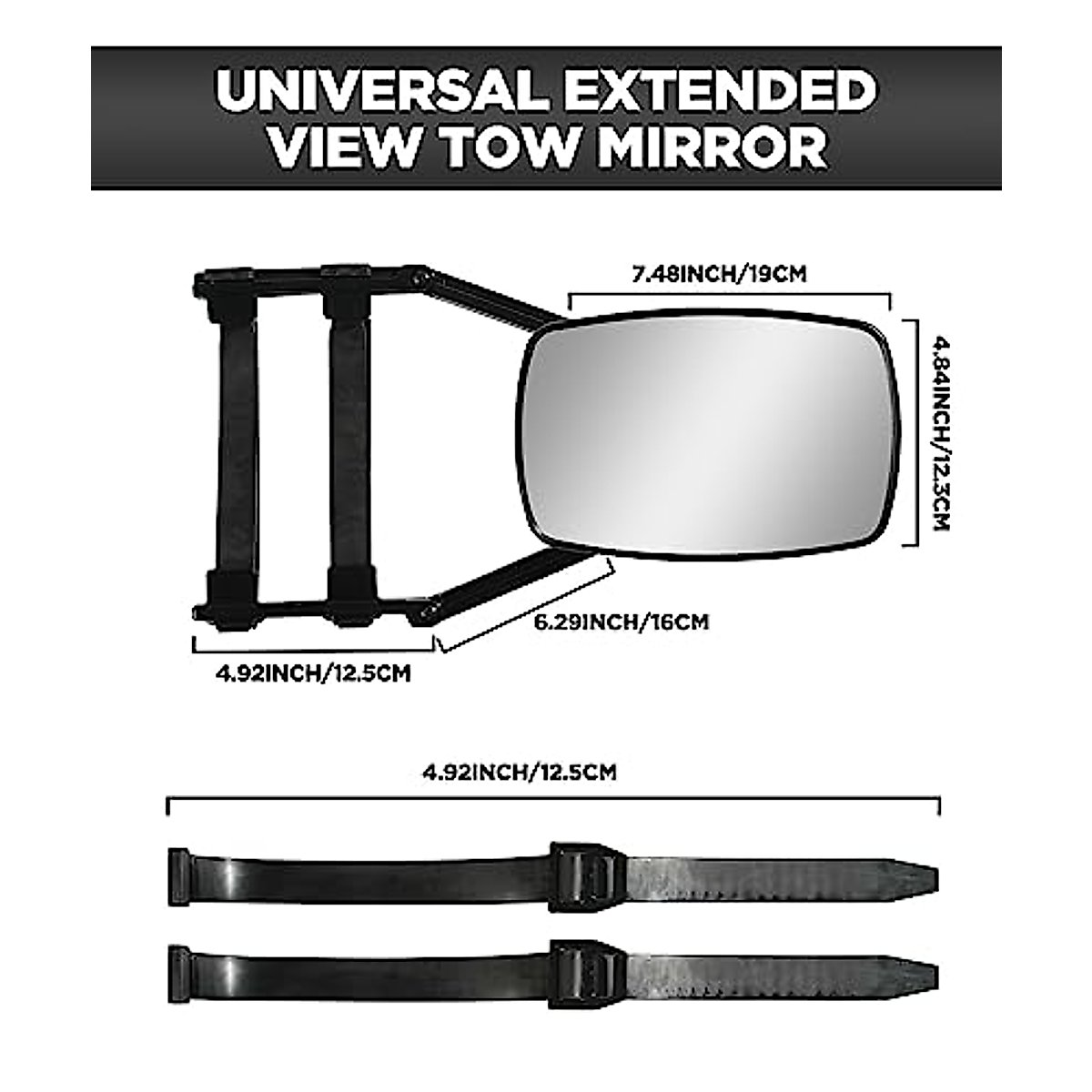 AOCISKA Car Tow Mirrors,Universal Clamp-On Towing Mirror 360 Degree Rotation Adjustable Towing Mirror,RV Leveling Blocks Rear View Side Clip on Mirror Extensions for Towing