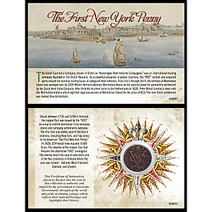 The First New York Penny Coin, Over 225 Years Old, Copper One Duit, Issued by The Dutch East India Company Known as The VOC, Brought to US by Dutch West India Company, Certificate of Authenticity
