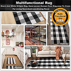 KaHouen Buffalo Check Runner Rug (24 x 71 Inches),Hand-Woven Buffalo Plaid Runner Rugs, Black and White Checkered Outdoor Rugs for Kitchen/Living Room/Bathroom/Laundry Room (2x6 ft, Checkered Carpet)