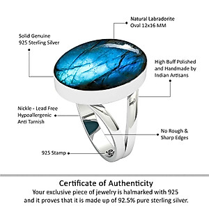 JEWELOPORIUM 925 Sterling Silver Ring for Women Gray Real Labradorite Stone Boho Silver Ring Size 10 Anniversary - Gift Statement Jewelry