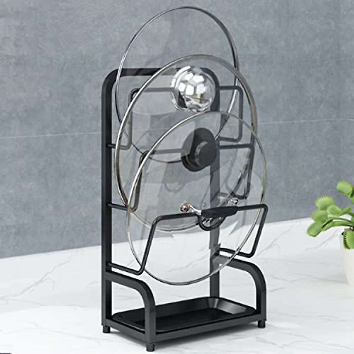 ikare Pot Lid Organizer Rack For Bakeware Pot Lid Holder Organizer Scratch Protection Lid Stand Wall Mounted Pan Lid Holder (Black)