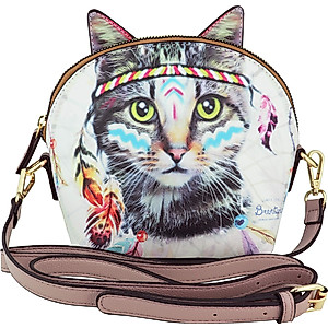 B BRENTANO Vegan Cute Bohemian Cat Animal 3-D Ear Crossbody Handbag (Boho Feline)
