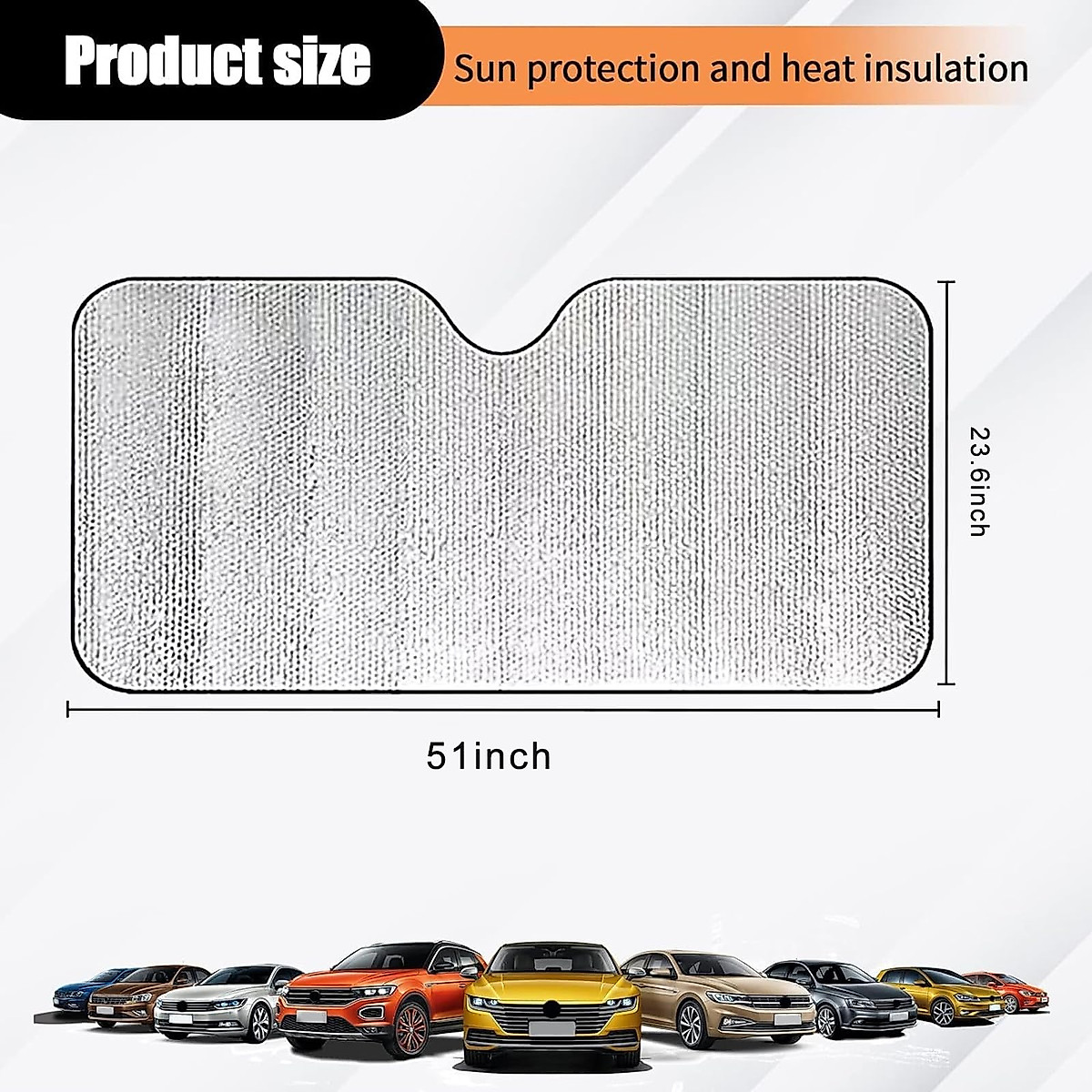 QODOLSI Pack-1 Car Windshield Sunshade, 51.1" x 23.6" Front Windshield Sunscreen Heat Shield, Front Window Sun Protector Cover, Universal for Auto SUVs UV Rays & Sun Heat Interior Protector (Silver)