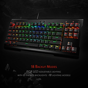 Redragon K561 VISNU Mechanical Gaming Keyboard, Anti-ghosting 87 Keys, RGB Backlit, Wired Compact Keyboard with Clicky Blue Switches for Laptop, Windows, PC Games