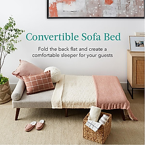 Best Choice Products Mid-Century Modern Upholstered Futon, Convertible Folding Sofa Bed, Small Couch w/Rounded Armrests, 2 Cupholders - Sand